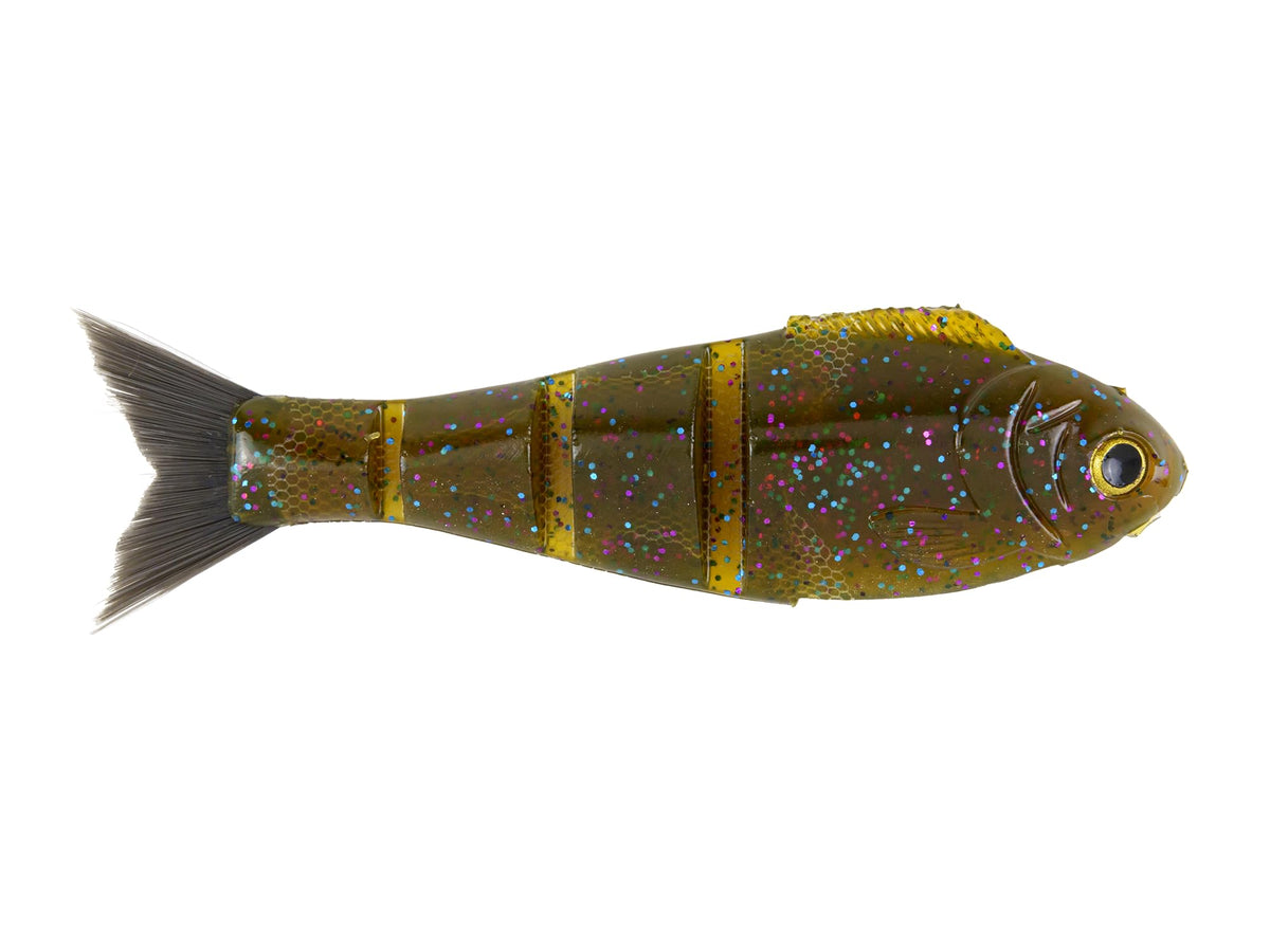 Bucca Brand WEEDLESS Baby Bull SHAD 4.5in 3/4oz Green Pumpkin Blue Gil ...