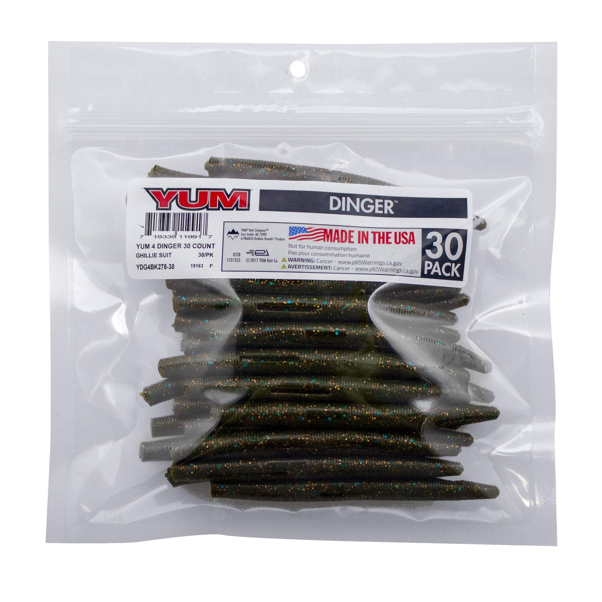 Yum Lures Dinger 4-Inch Ghillie Suit — 30-Count Bulk Pack for Versatil ...